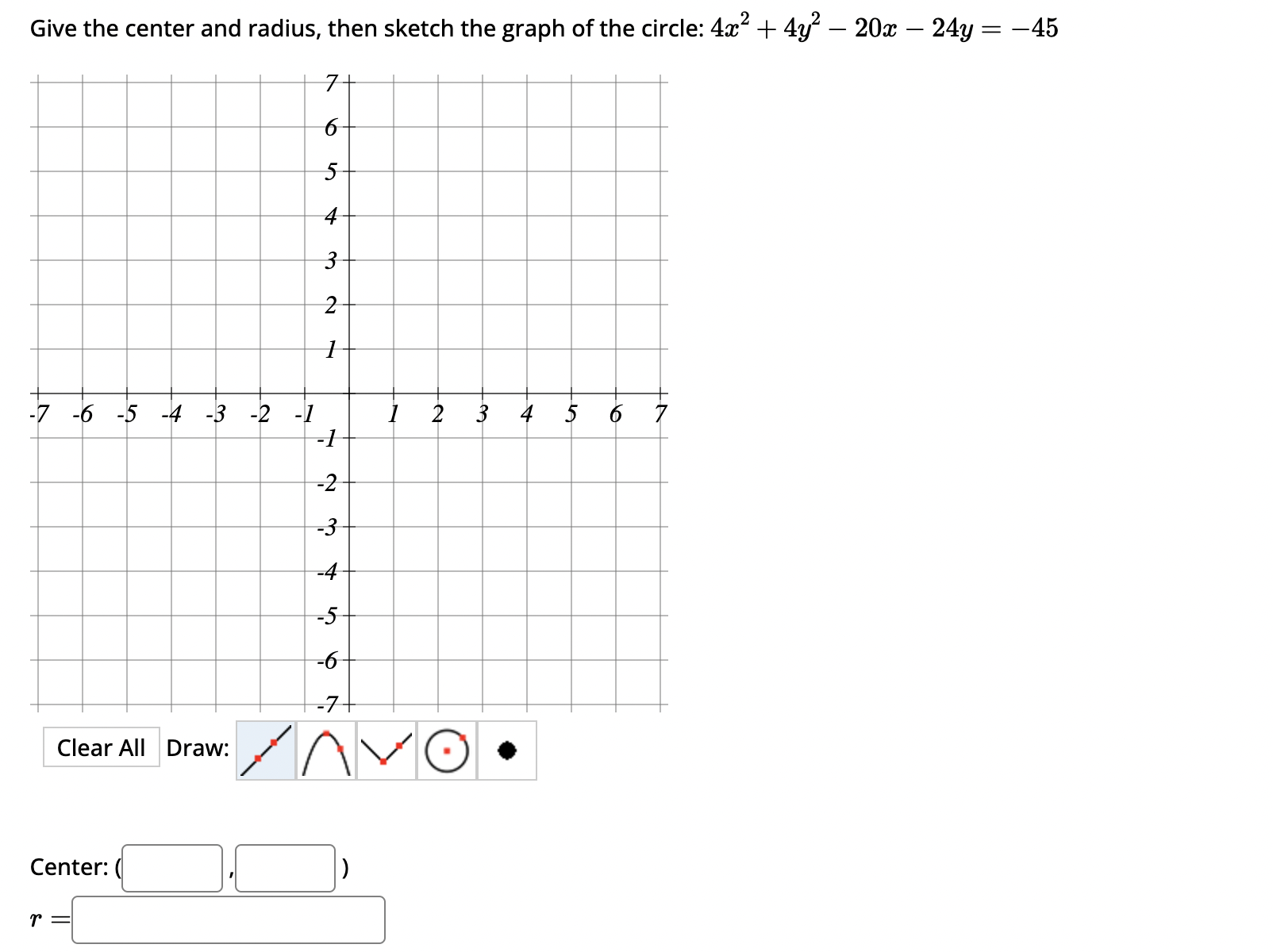 Solved Give the center and radius, then sketch the graph of | Chegg.com