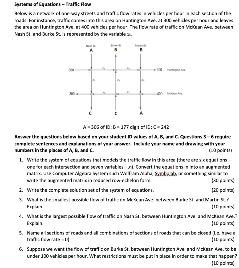 Solved Systems of Equations - Traffic Flow Below is a | Chegg.com