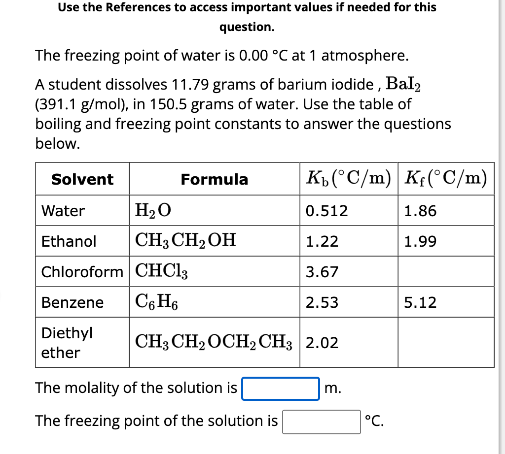 Solved Boiling Point Elevation/Freezing Point Depression | Chegg.com