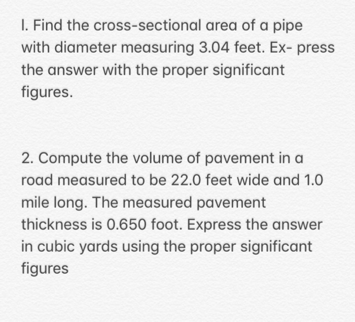 Solved l. Find the cross-sectional area of a pipe with | Chegg.com
