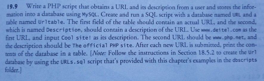 Solved 19.9 Write a PHP script that obtains a URL and its | Chegg.com