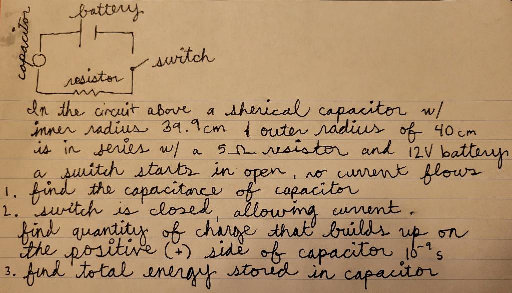 Solved battery capacitor switch a a resistor In the circuit | Chegg.com