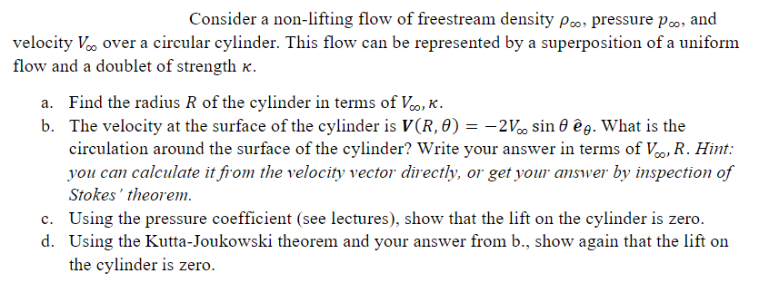Solved Consider a non-lifting flow of freestream density ρ∞, | Chegg.com