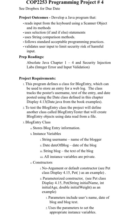 Solved COP2253 Programming Project #4 See Dropbox for Due | Chegg.com
