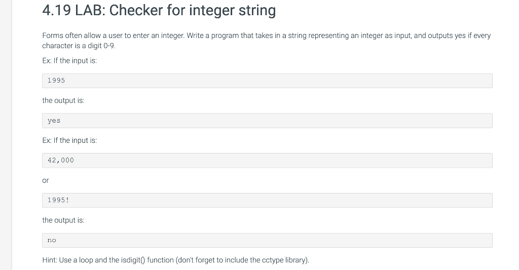 Solved 419 Lab Checker For Integer String Forms Often A 9323