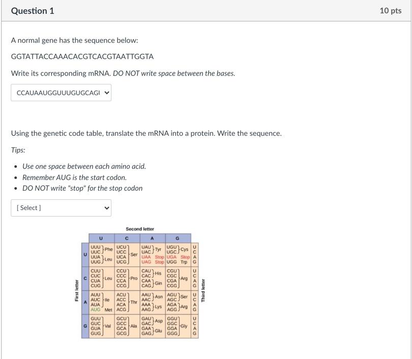 Solved Question 1 10 pts A normal gene has the sequence | Chegg.com