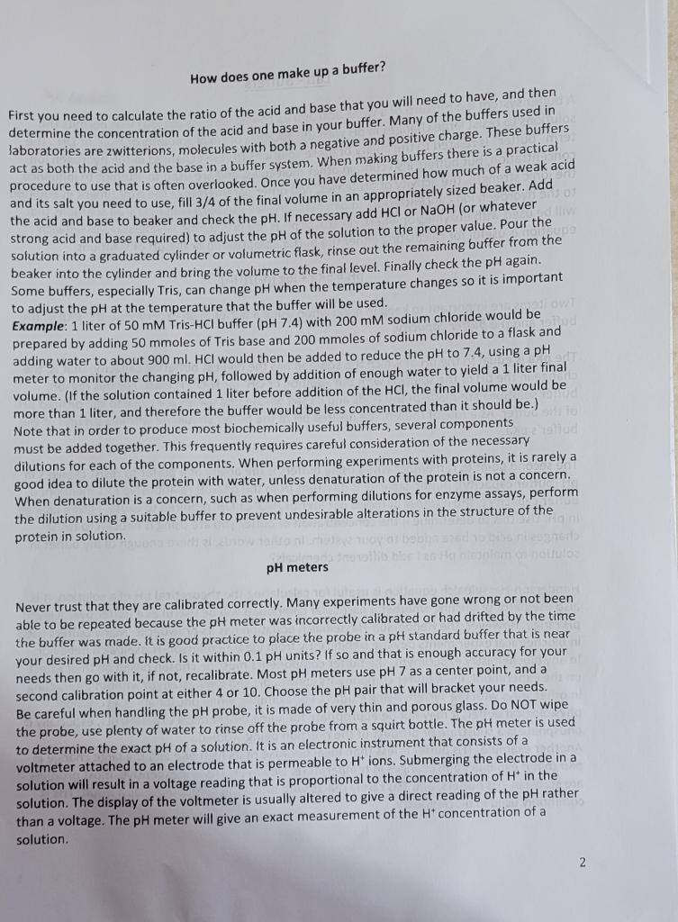 Solved Lab - Buffers A buffer system is a mixture of a weak | Chegg.com