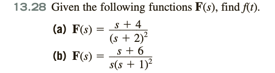 Solved 13.28 Given the following functions F(s), find f(t). | Chegg.com