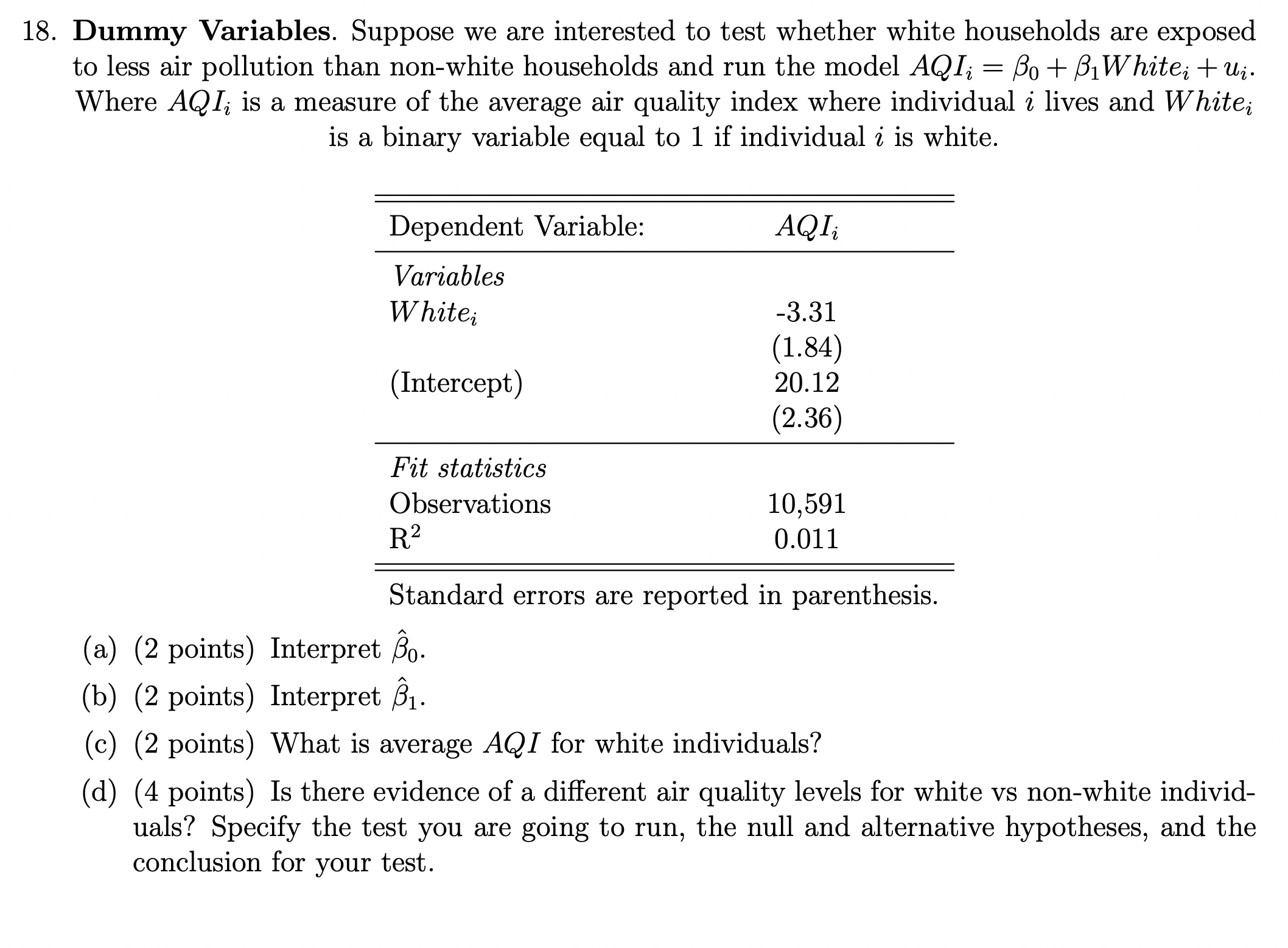 Solved 18. Dummy Variables. Suppose we are interested to | Chegg.com