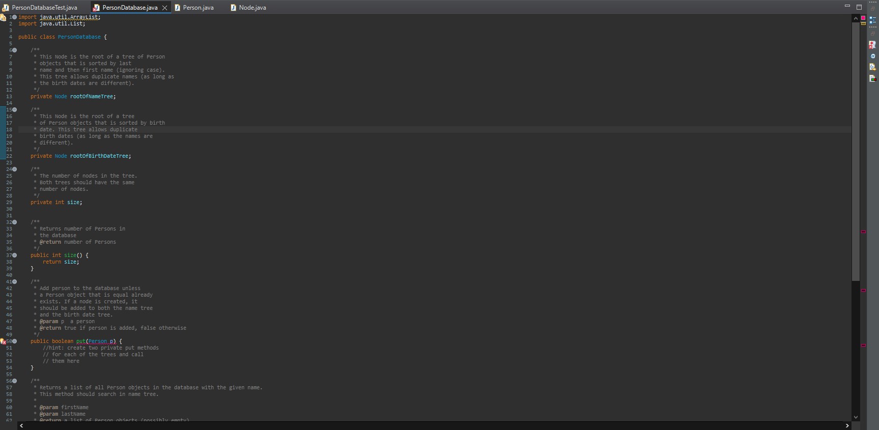 Solved Ch 9 Webcat 2: PersonDatabase Implement the missing | Chegg.com