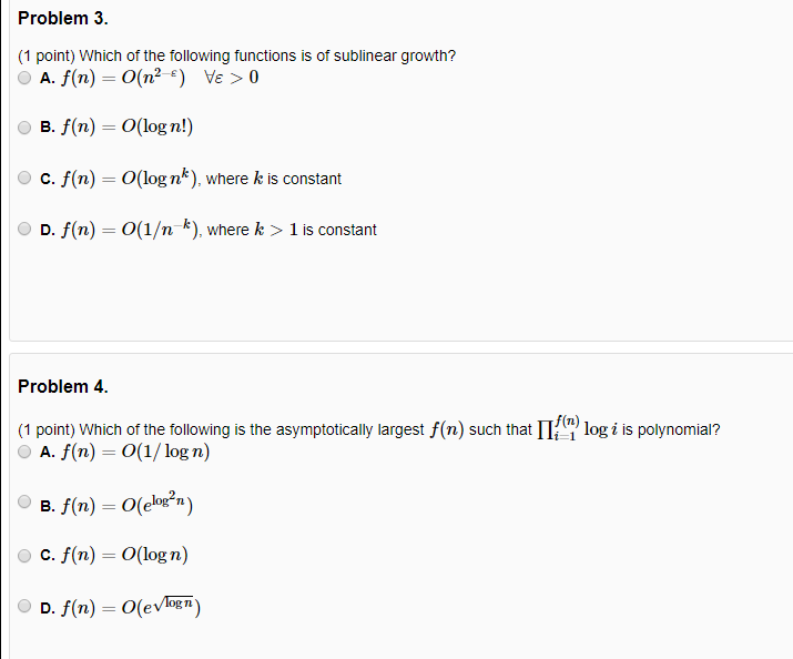 Solved Problem 3. (1 point) Which of the following functions | Chegg.com