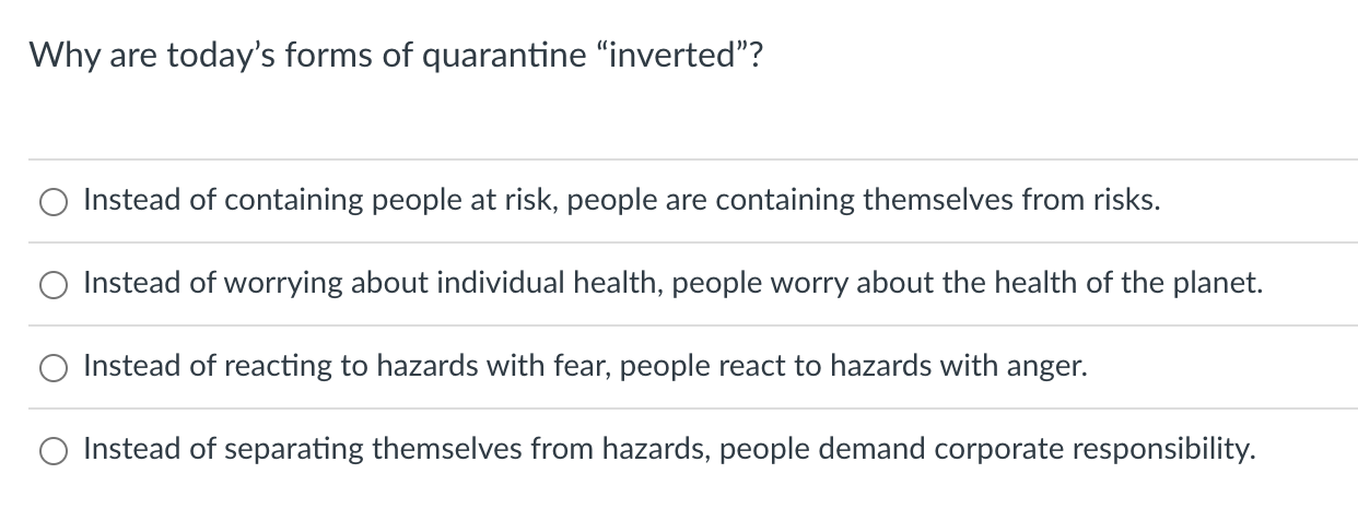 Solved Why are today's forms of quarantine "inverted"? | Chegg.com