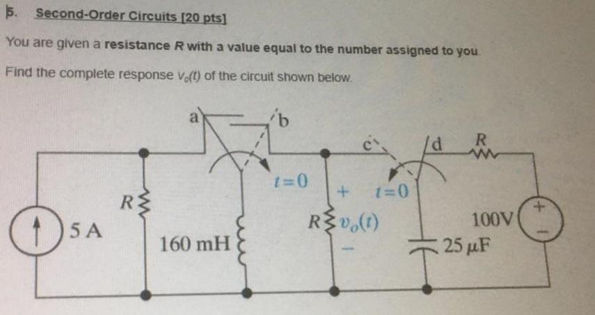 Solved 5. Second-Order Circuits [20 pts] You are given a | Chegg.com