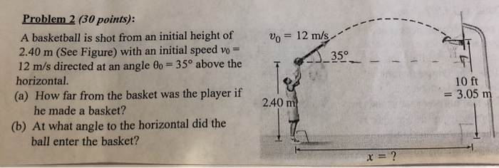 Solved Problem 2 (30 points): A basketball is shot from an | Chegg.com