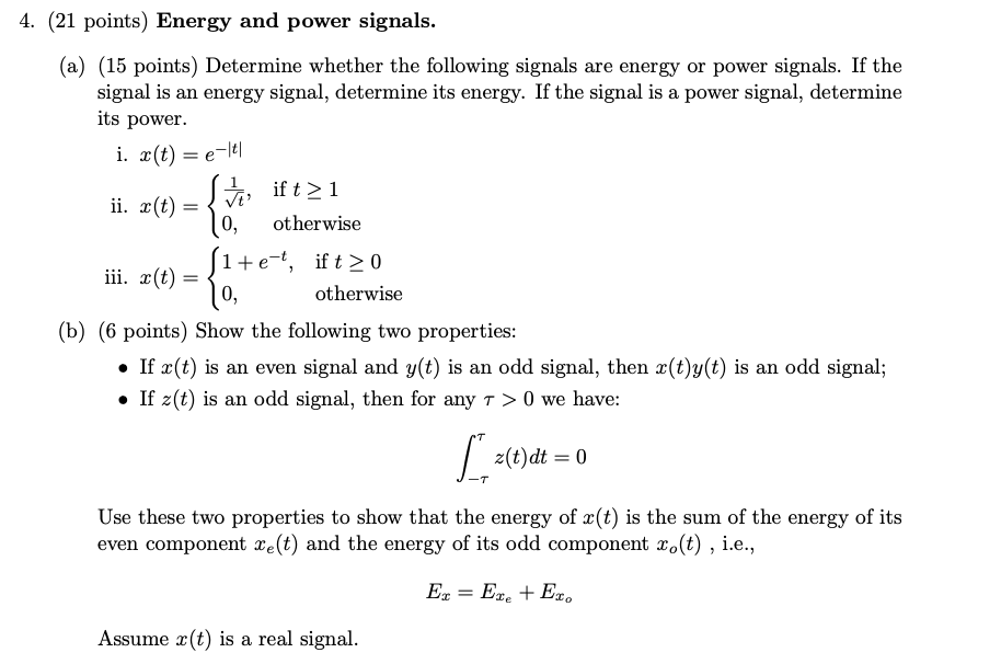 Solved 4. (21 points) Energy and power signals. (a) (15 | Chegg.com