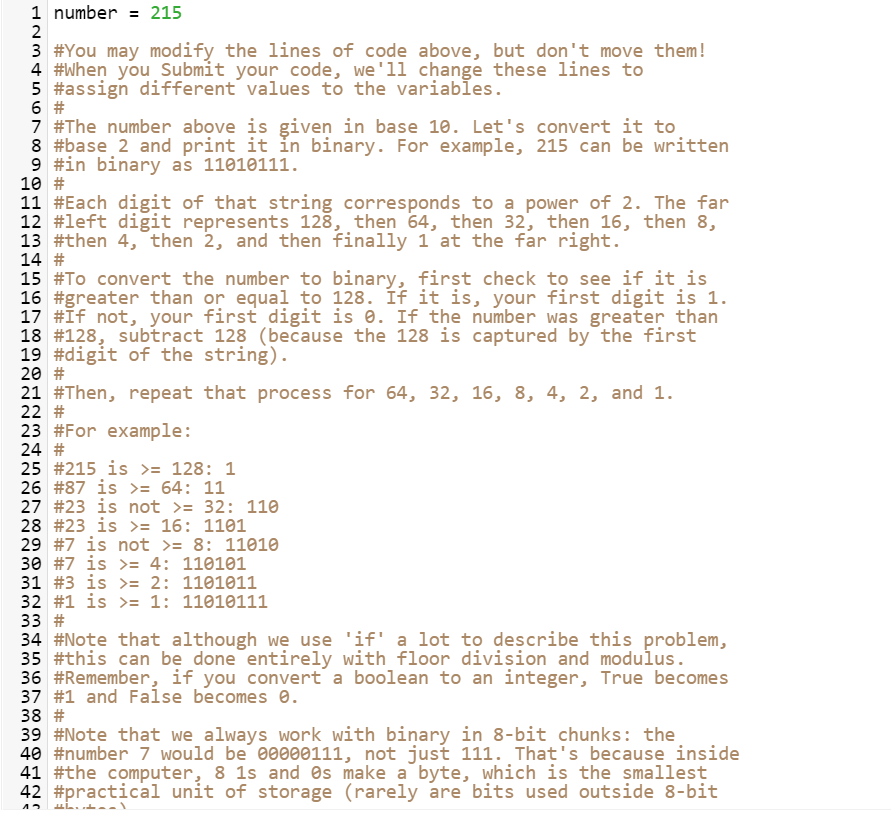 Solved 1 number = 215 2 3 #You may modify the lines of code | Chegg.com