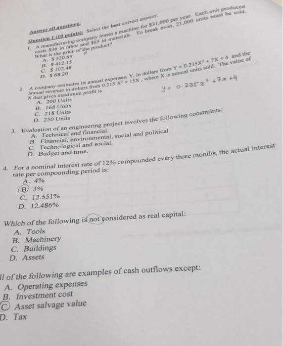 Solved A manufacturing company leases a machine for $31,000 | Chegg.com