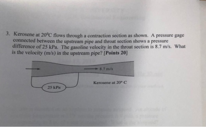 Solved 3. Kerosene at 20°C flows through a contraction | Chegg.com
