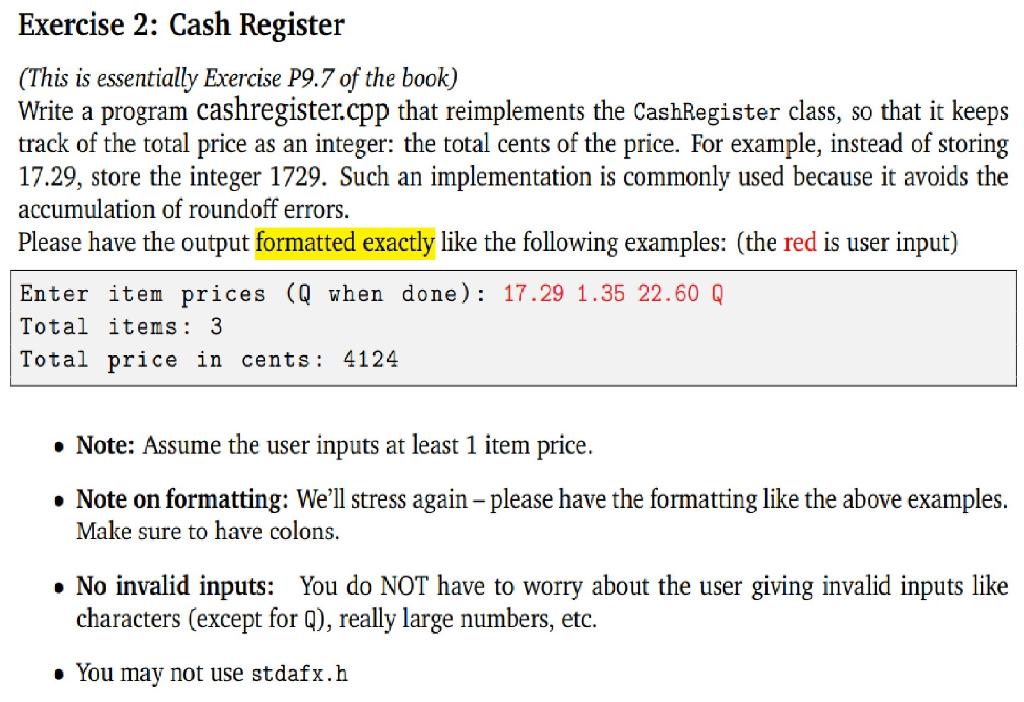 Solved Exercise 2: Cash Register (This is essentially | Chegg.com