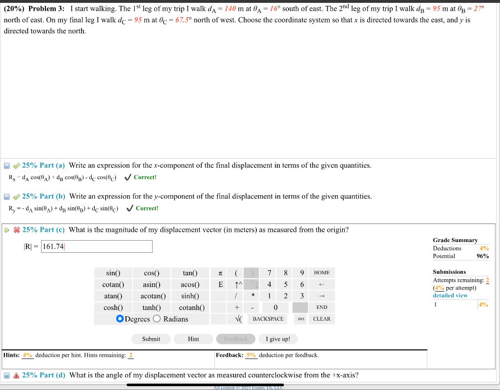 Solved (20\%) Problem 3: I start walking. The 1st leg of my | Chegg.com