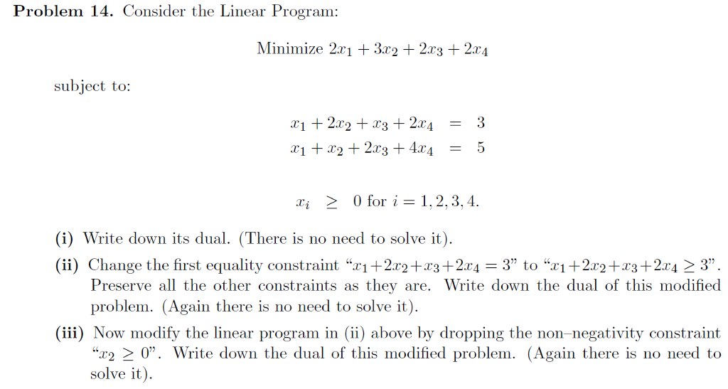 Solved Problem 14. Consider the Linear Program: Minimize 271 | Chegg.com