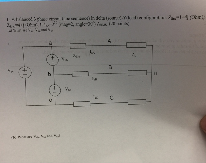 Solved 1- A balanced 3 phase circuit (abc sequence) in delta | Chegg.com