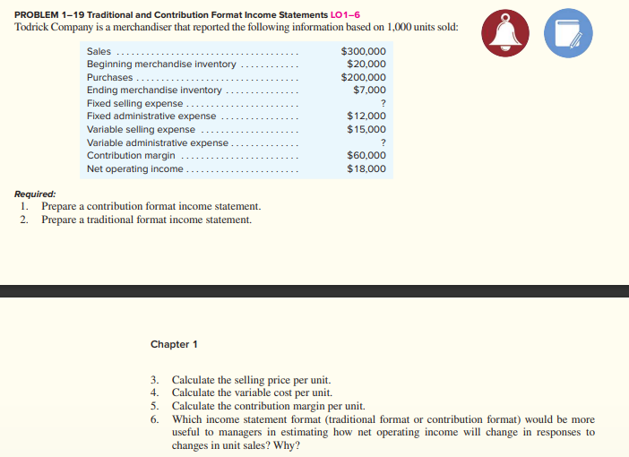 Solved PROBLEM 1-19 Traditional and Contribution Format | Chegg.com
