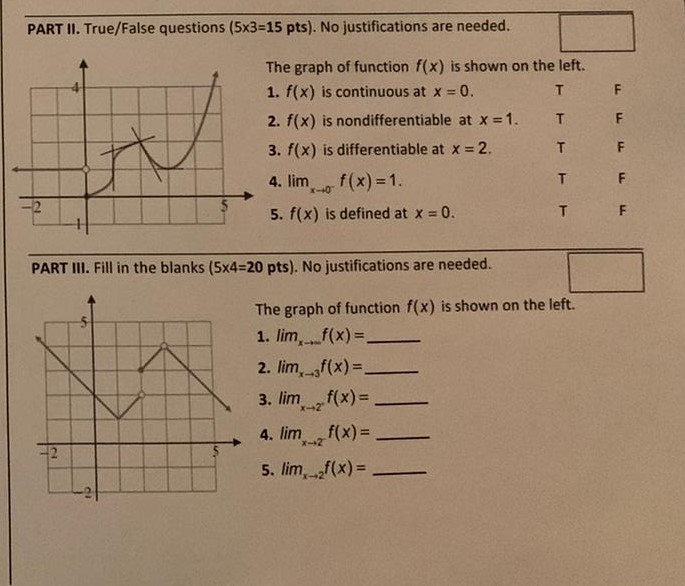 Solved PART II. True/False questions (5x3-15 pts). No | Chegg.com