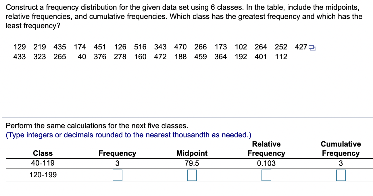 Solved Construct A Frequency Distribution For The Given Data 