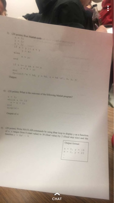 Solved 3) (20 points) Run Matlab code it end Outpot Ouipa of | Chegg.com