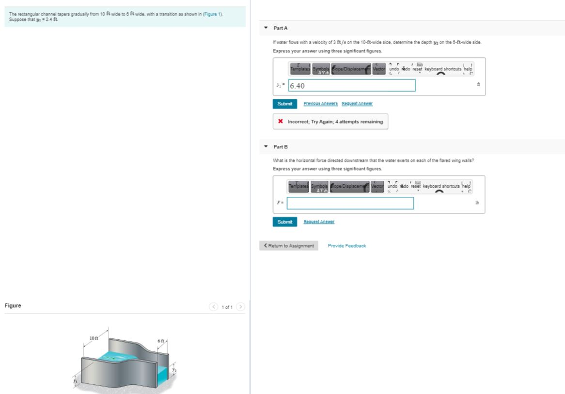 Solved The rectangular channel tapers gradually from 10 ft | Chegg.com