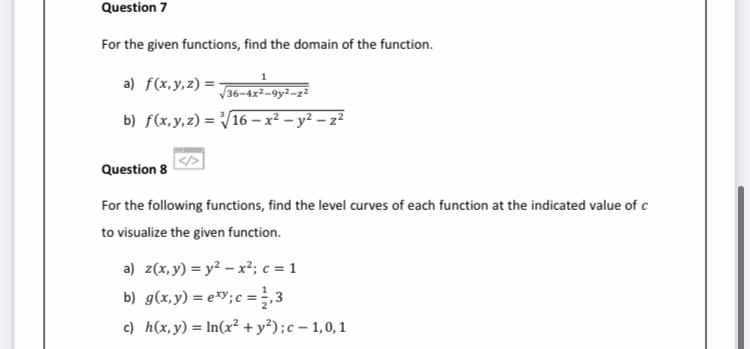 Solved Question 7 For the given functions, find the domain | Chegg.com