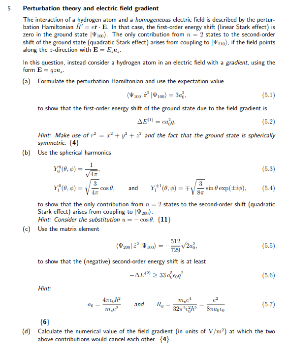 Solved Perturbation theory and electric field gradient The | Chegg.com