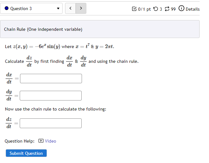 Solved Chain Rule (One independent variable) Let z(x,y)=xe6y | Chegg.com