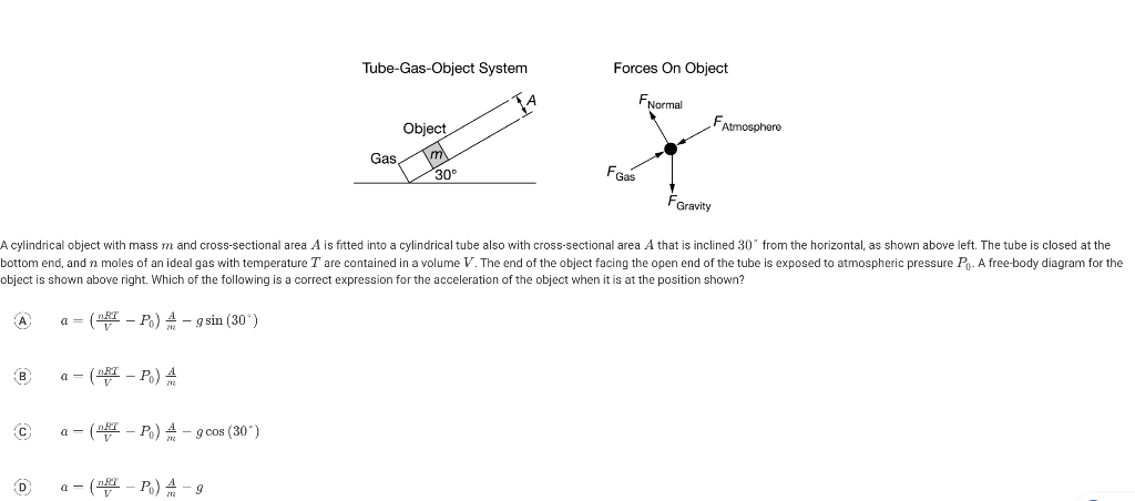Solved Tube-Gas-Object System Forces On Object A cylindrical | Chegg.com