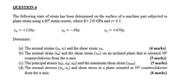 Solved QUESTION 4 The following state of strain has been | Chegg.com