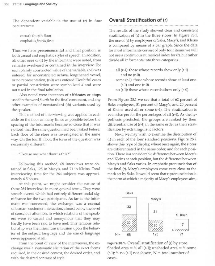 WILLIAM LABOV The Social Stratification of (r) in New | Chegg.com