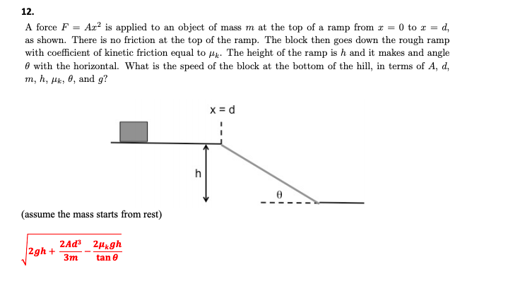 Solved 12. A force F. Ac? is applied to an object of mass m | Chegg.com