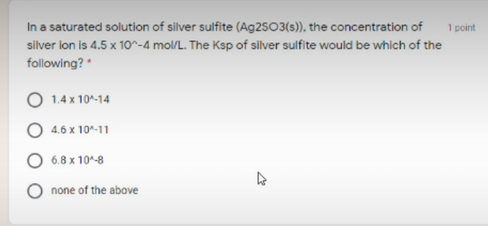 Solved 1 point In a saturated solution of silver sulfite | Chegg.com