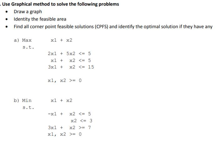 Solved Use Graphical method to solve the following problems | Chegg.com