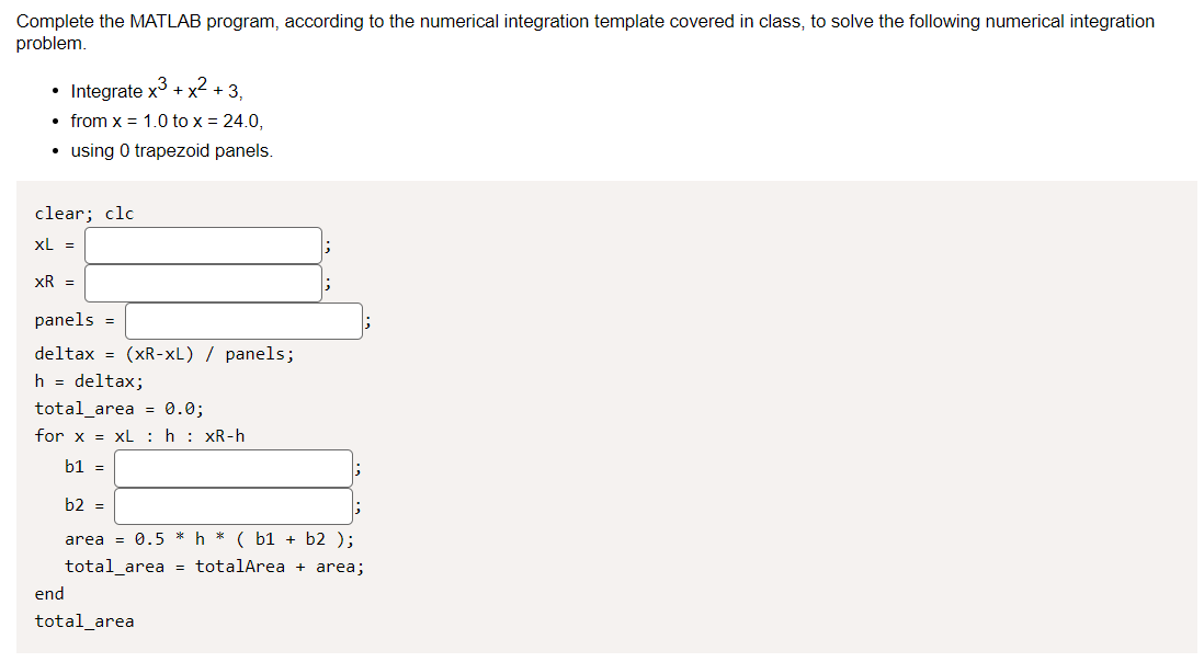 Solved Complete the MATLAB program, according to the | Chegg.com