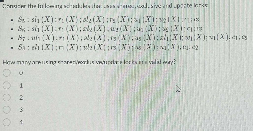 Solved Consider the following schedules that uses shared, | Chegg.com