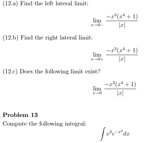 Solved (12.a) Find the left lateral limit: 3 (4 lim (12.b) | Chegg.com