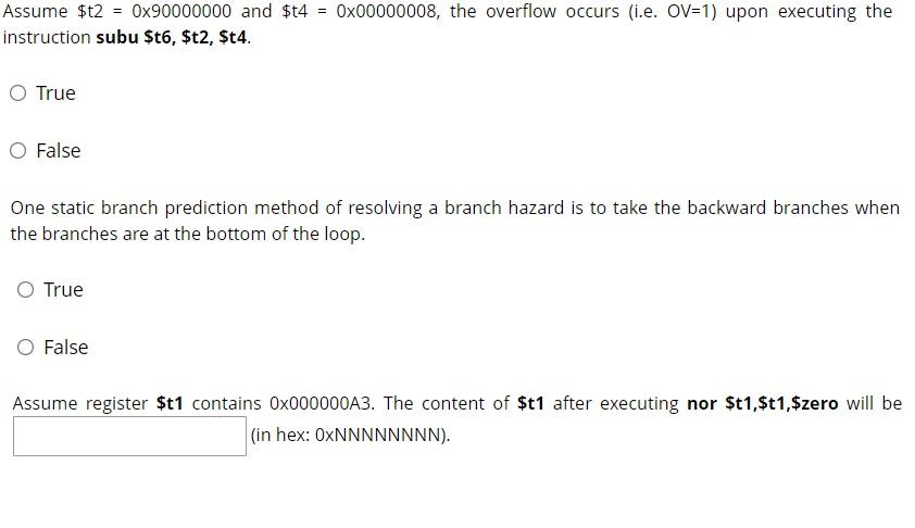 Solved Assume $t2 = 0x90000000 and $t4 = 0x00000008, the | Chegg.com