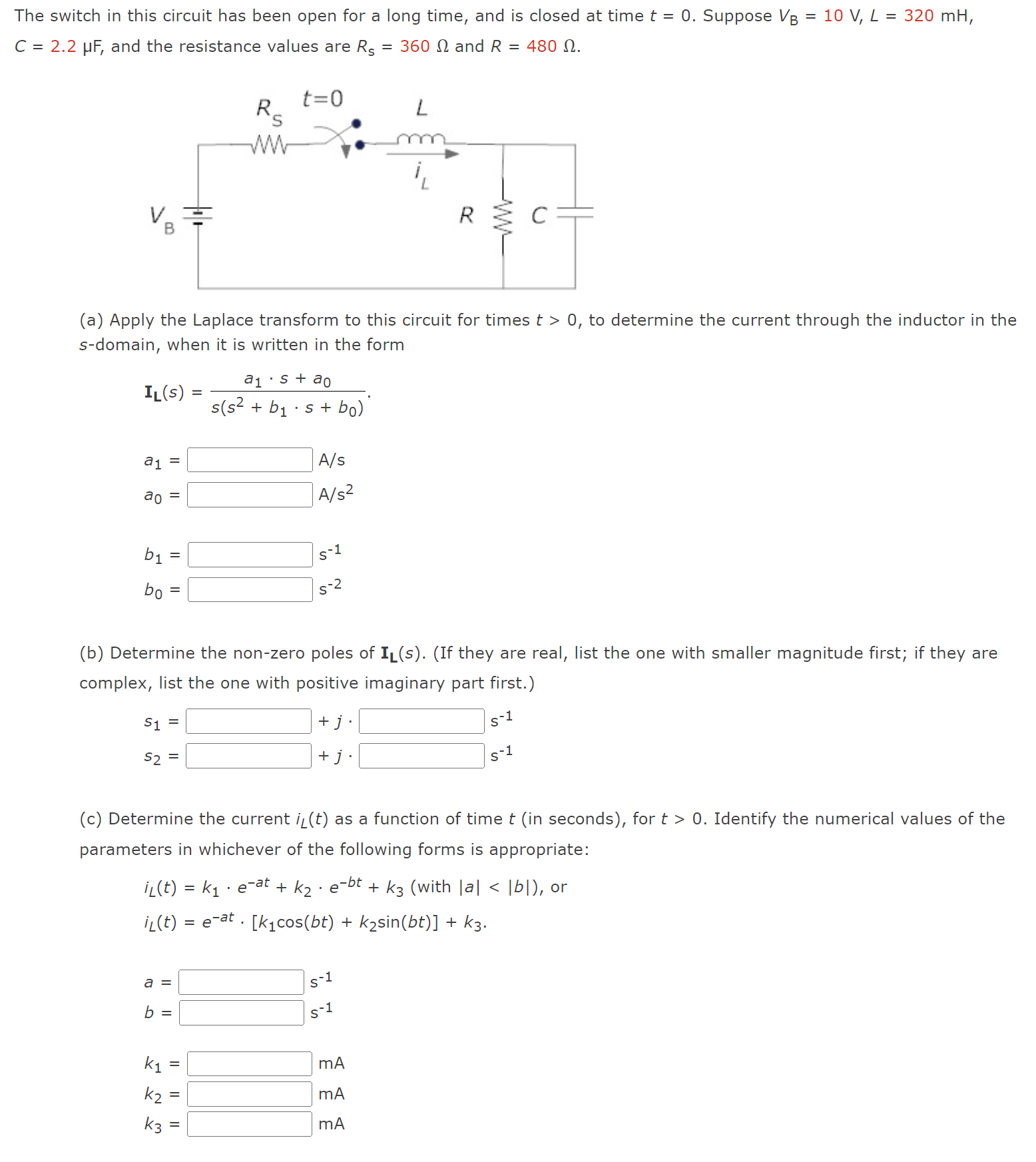 Solved The switch in this circuit has been open for a long | Chegg.com