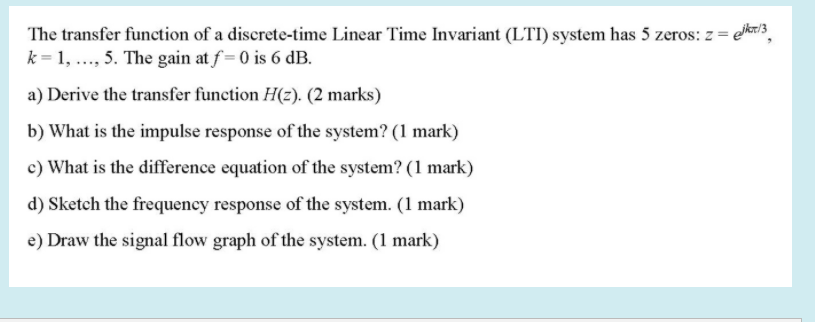 Solved The transfer function of a discrete-time Linear Time | Chegg.com