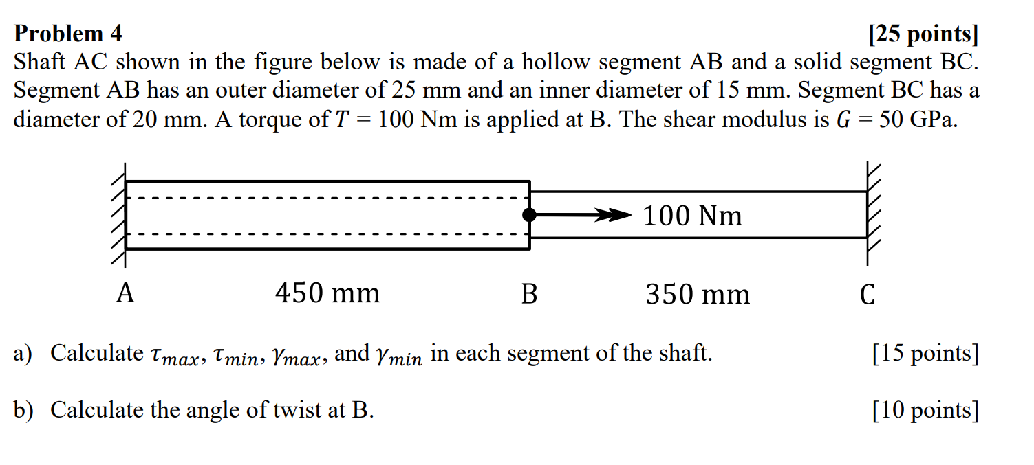 Solved Problem 4 [25 points] Shaft AC shown in the figure | Chegg.com