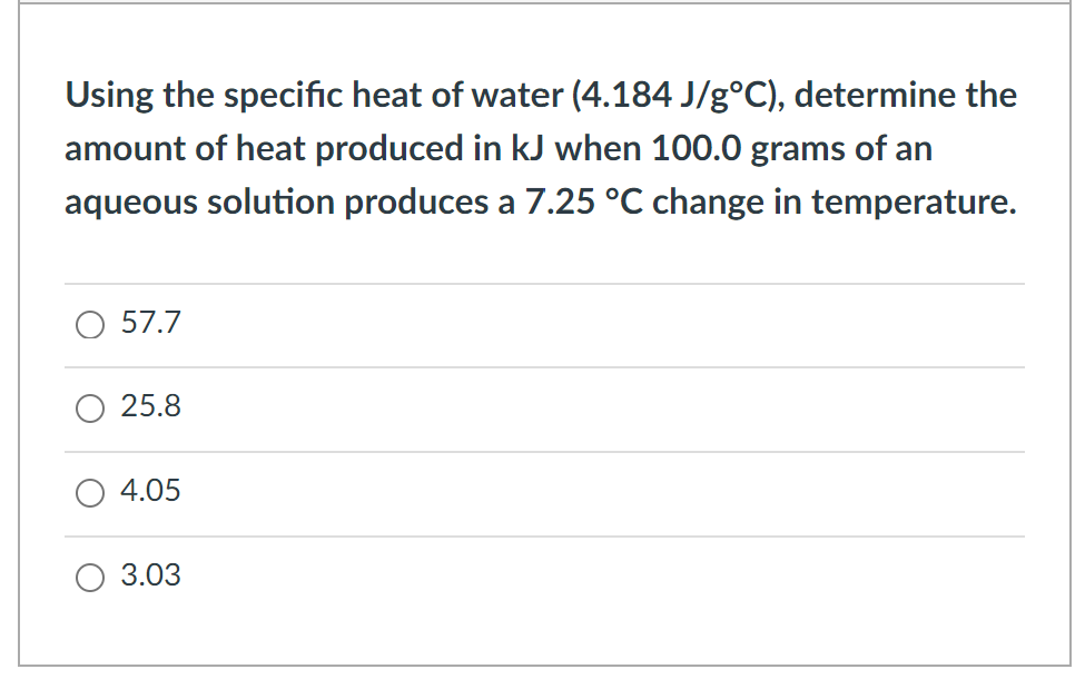 Solved Using the specific heat of water (4.184 J/g°C), | Chegg.com