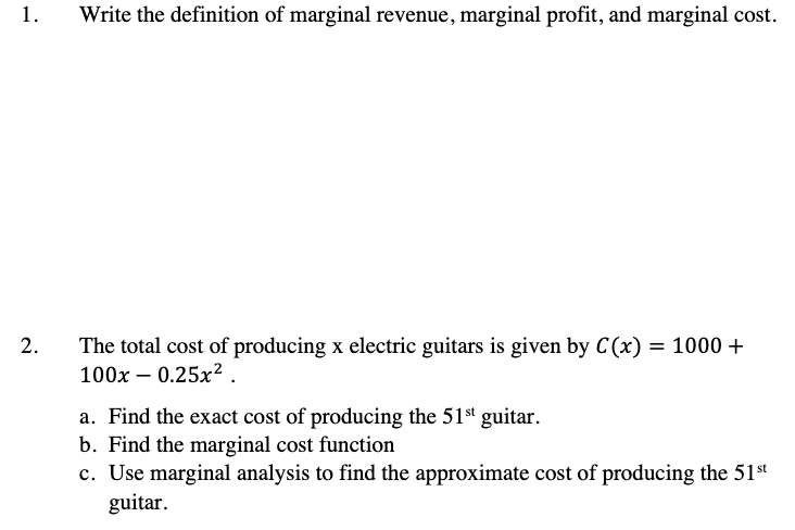 Solved Write the definition of marginal revenue, marginal | Chegg.com