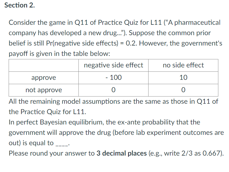 Solved Consider the game in Q11 of Practice Quiz for L11 ("A | Chegg.com